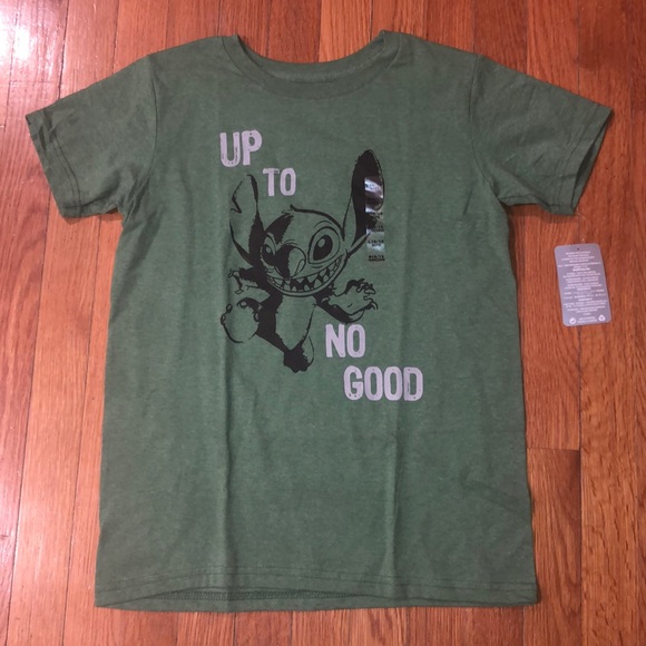 Disney | Shirts & Tops | Disney Stitch Up To No Good Boys Green Shirt L ...